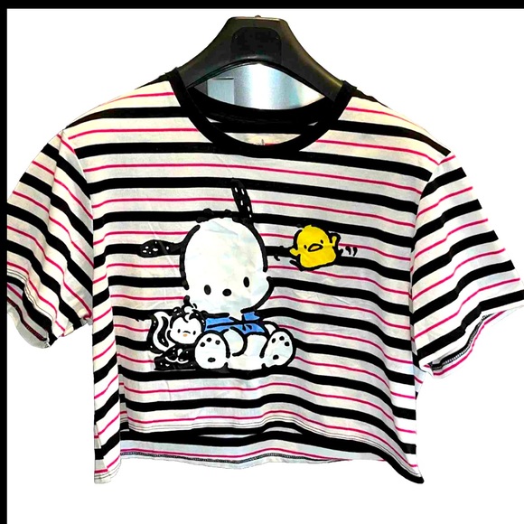 Sanrio | Tops | Xl Pochacco By Sanrio Cropped T Shirt Pink Black White ...